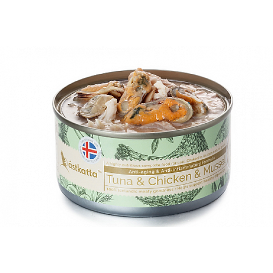 ASTKATTA - 白鏗吞拿、雞肉、青口增強活力主食配方貓罐頭 80g