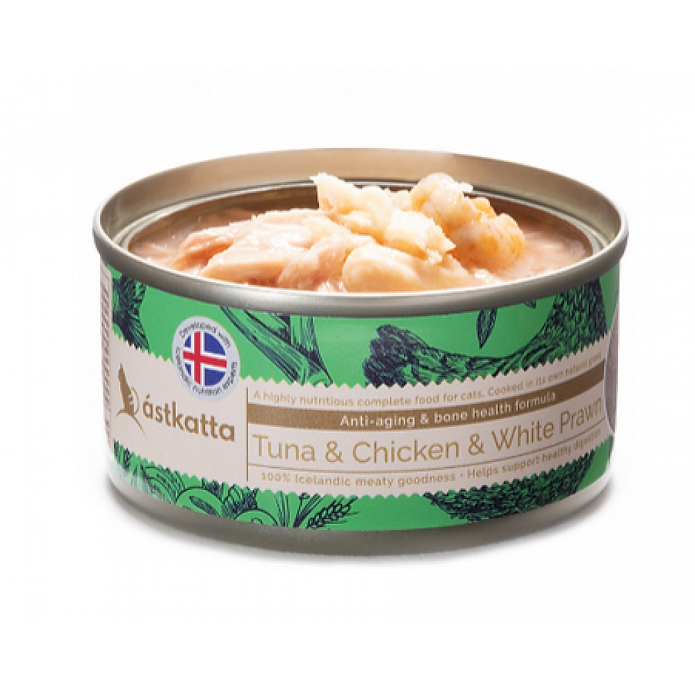 ASTKATTA - 白鏗吞拿、雞肉、白蝦 增強活力主食配方 貓罐頭 80g