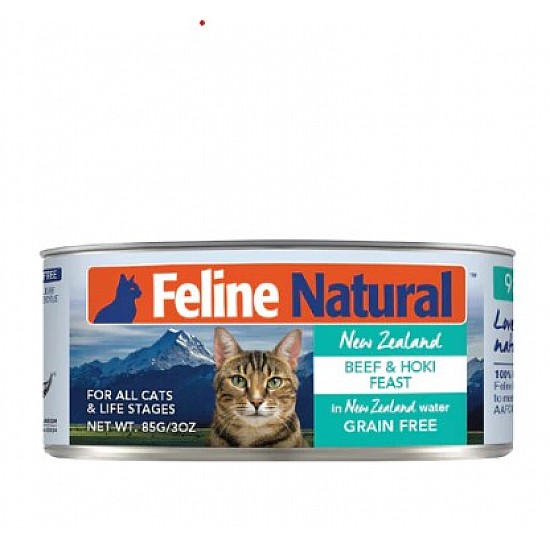 Feline Natural F9 Beef & Hoki 牛肉及藍尖尾鱈魚盛宴 貓罐 貓濕糧 85g